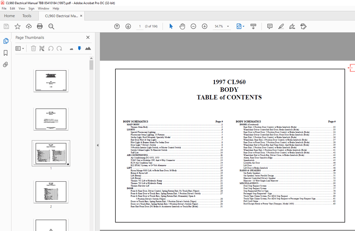 Thomas Built Buses CL960 1997 Electrical Wiring Manual – PDF DOWNLOAD
