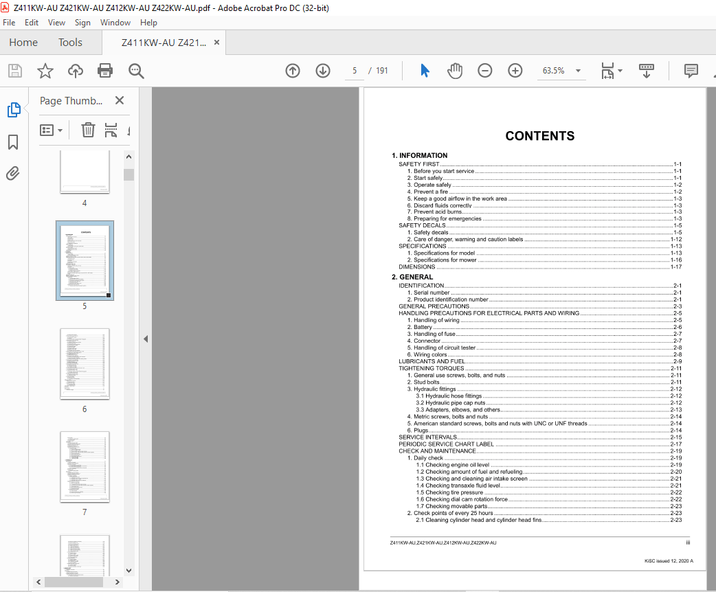 Kubota Z411KW-AU Z421KW-AU Z412KW-AU Z422KW-AU Workshop Manual – PDF ...