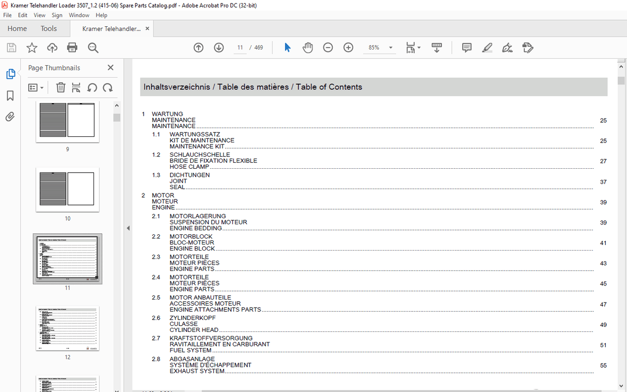 KRAMER Telehandler 3507 Spare Parts List Manual 415060001 – PDF DOWNLOAD