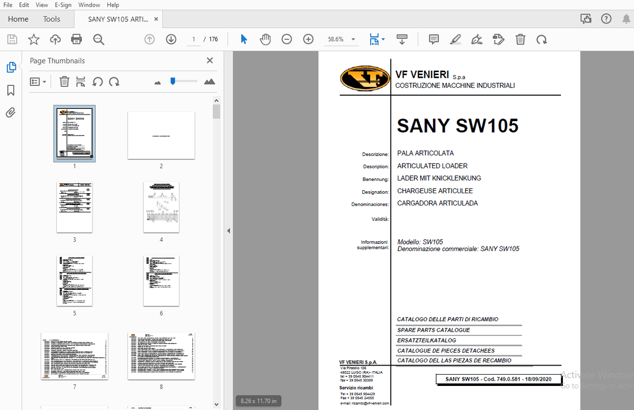 SANY SW105 ARTICULATED LOADER PARTS MANUAL – PDF DOWNLOAD