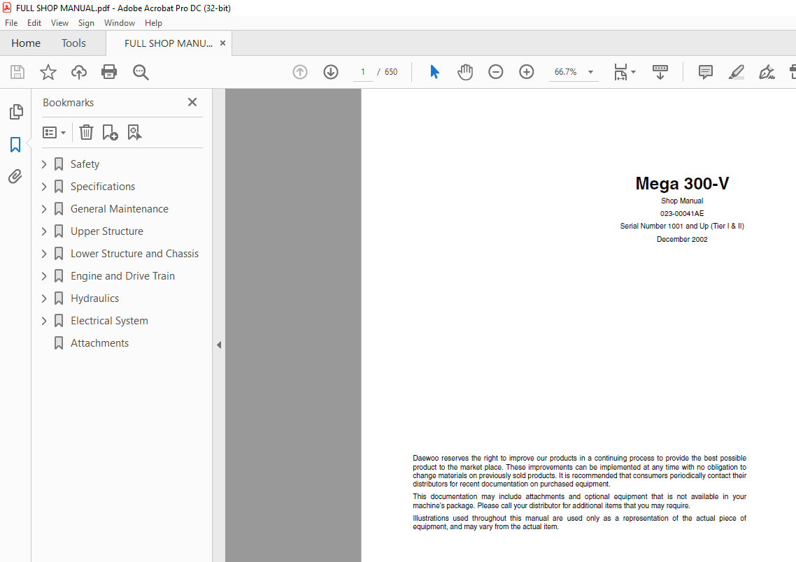 Daewoo Mega 300-V Shop Manual 023-00041AE - PDF DOWNLOAD