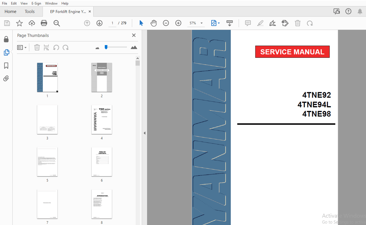 EP Forklift Yanmar Engine 4TNE92 4TNE94L 4TNE98 Service Manual – PDF DOWNLOAD