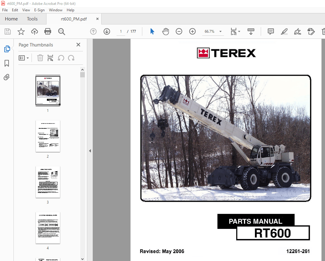 Terex Crane RT600 Parts Manual 12261-261 – PDF DOWNLOAD