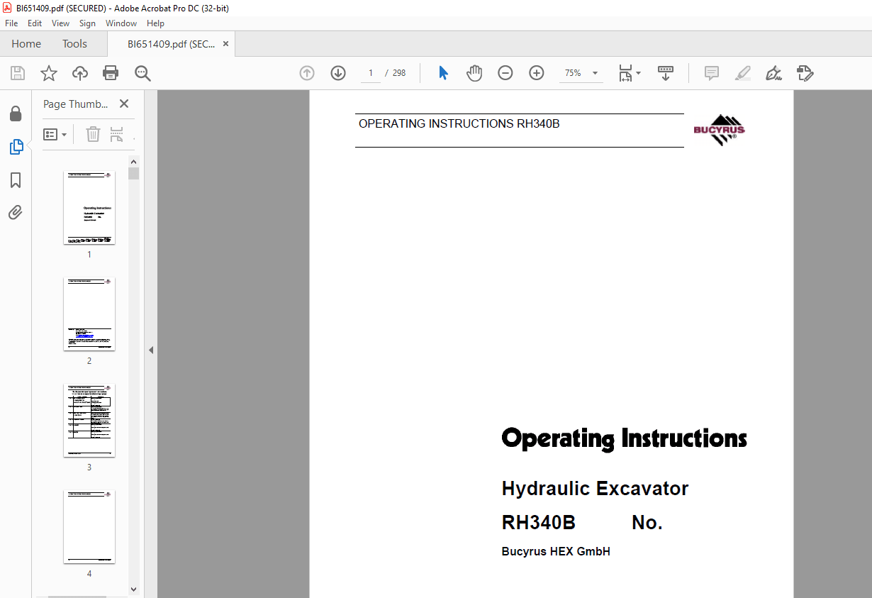 Cat Bucyrus RH340B Hydraulic Excavator Operating Instructions Manual ...