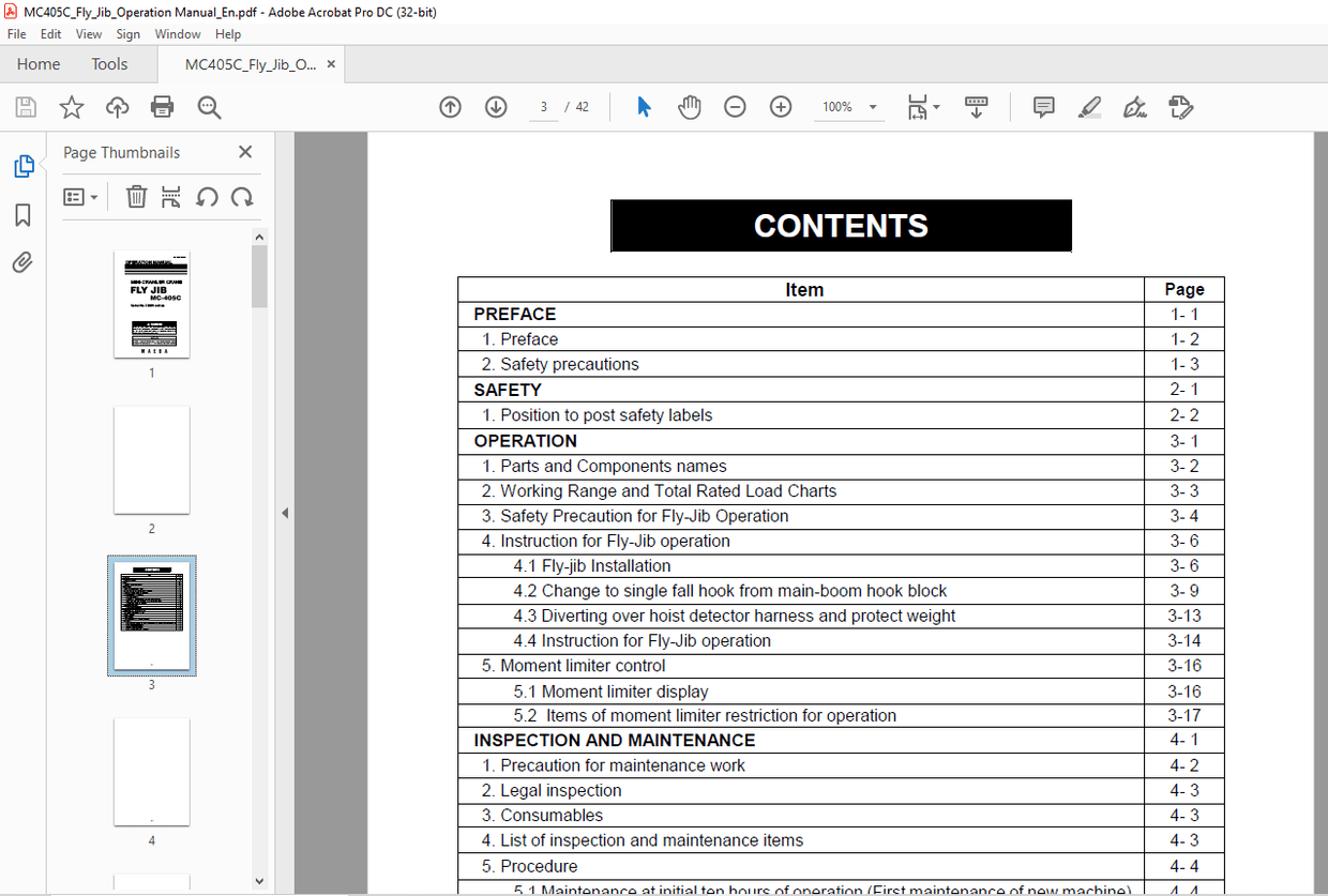 Maeda FLY JIB MC-405C Mini Crawler Crane Operation Manual SN E0001 and up – PDF DOWNLOAD