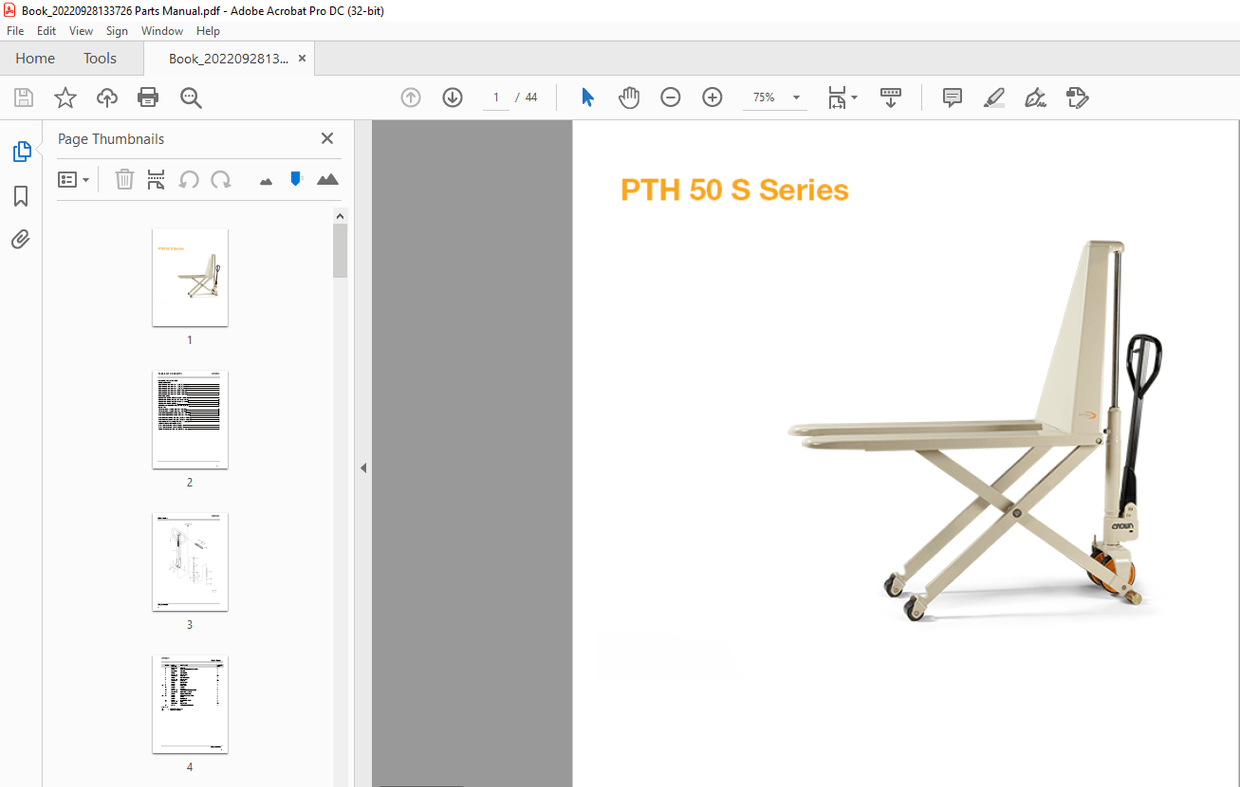 Crown Forklift PTH 50 S Series Parts Manual – PDF DOWNLOAD