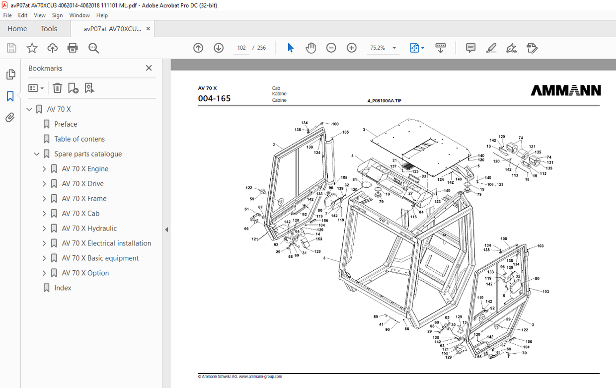 Ammann AV 70 X Tandem Roller Parts Manual SN 4062014 - PDF