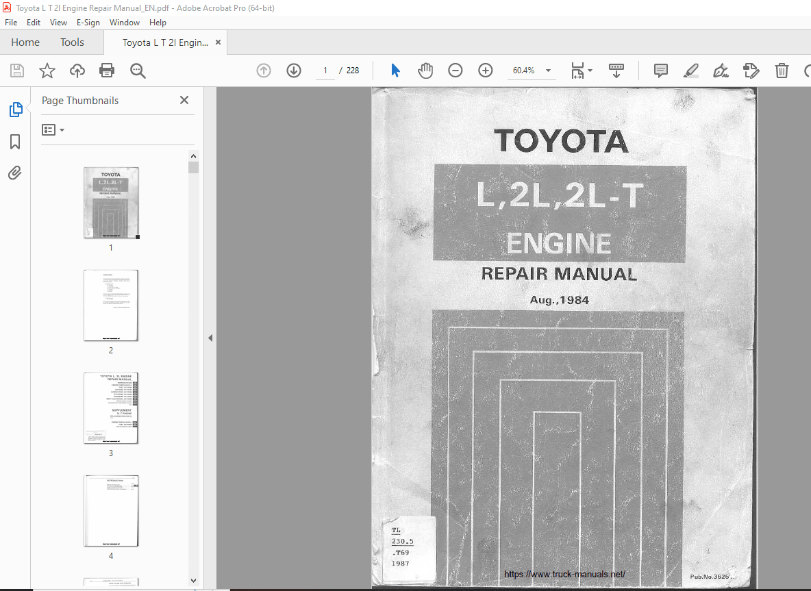 Toyota L 2L 2L-T Engine Repair Manual - PDF DOWNLOAD