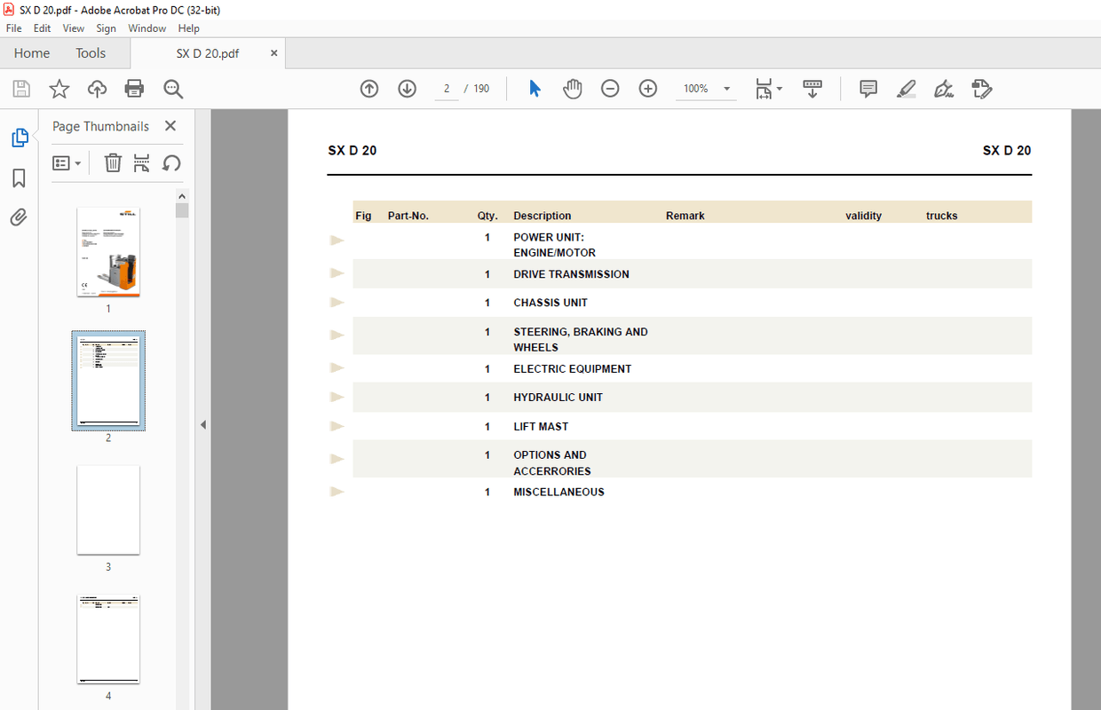 Still STED Forklift SXD 20 Electric Reach mast stacker Spare Parts List Manual 1609 – PDF DOWNLOAD