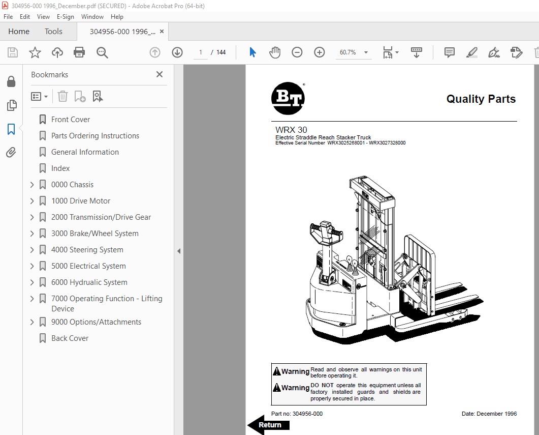 BT-Prime Mover WRX 30 Electric Straddle Reach Stacker Truck Parts ...