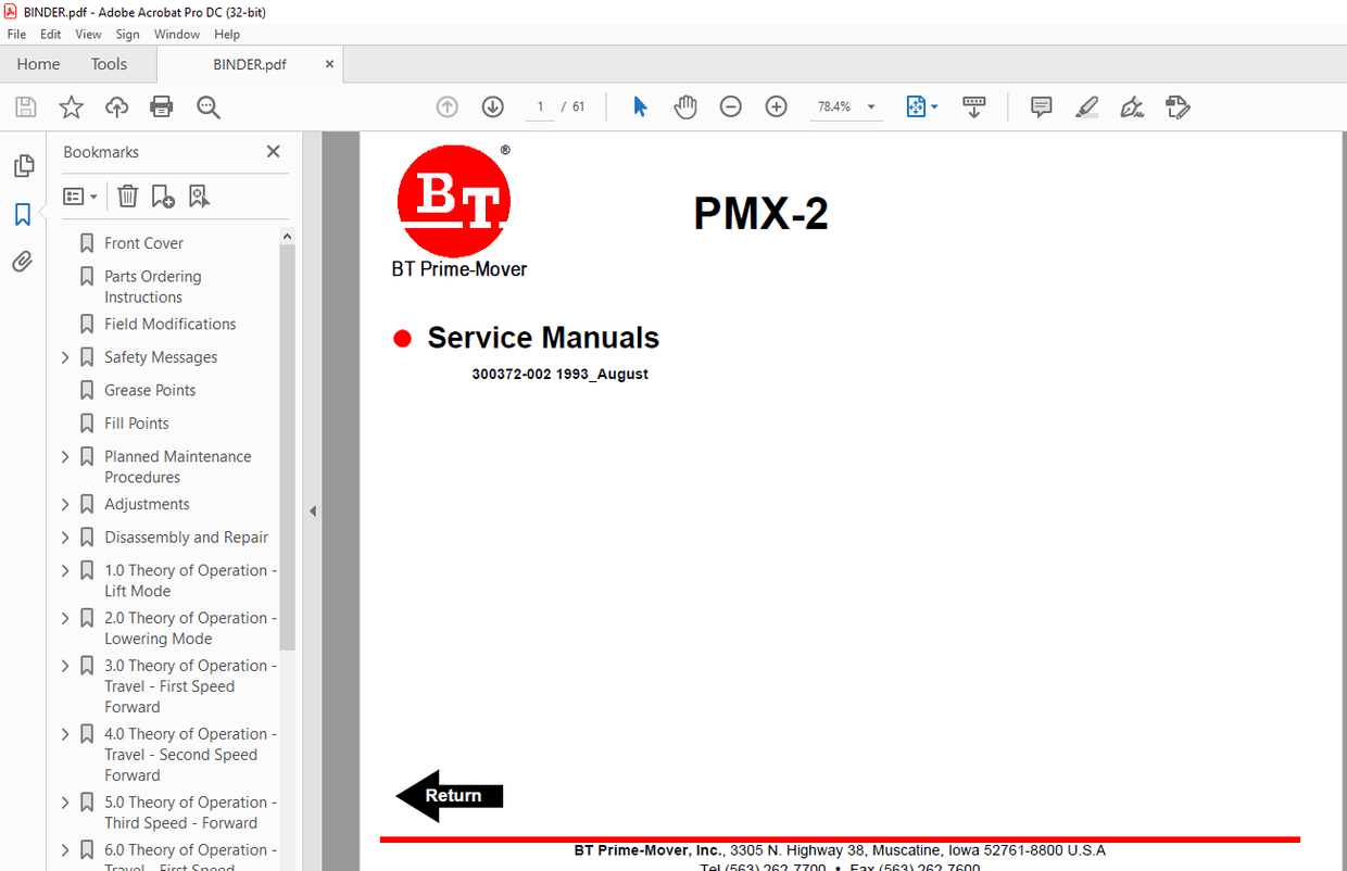 BT Prime-Mover PMX-2 PALLET TRUCK Service Manual – PDF DOWNLOAD