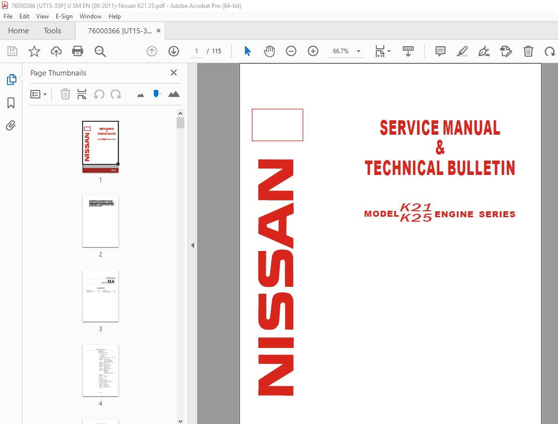 UTILEV Nissan K21 K25 Engine Series Service Manual – PDF DOWNLOAD