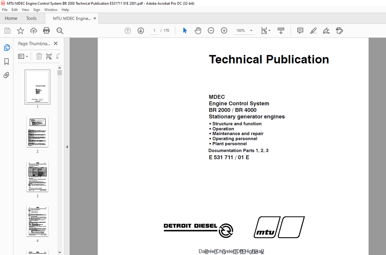 MTU BR 2000 BR 4000 MDEC Engine Control System Stationary generator engines Technical PDF - DOWNLOAD