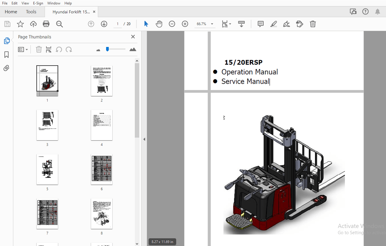 Hyundai Forklift 15/20 ERSP Operation & Service Manual – PDF DOWNLOAD