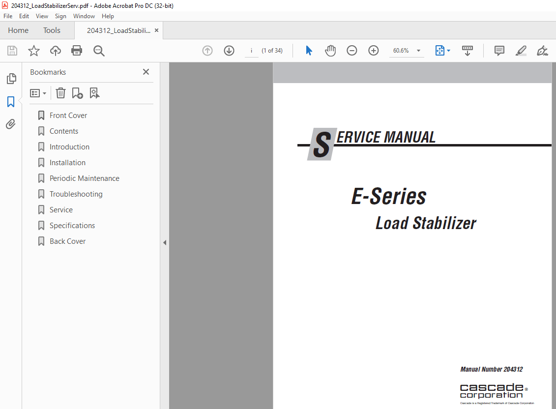 Cascade E-Series Load Stabilizer Service Manual 204312 - PDF DOWNLOAD
