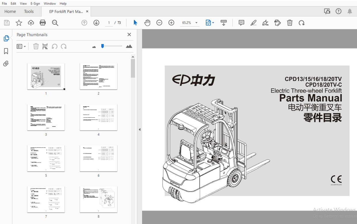 EP CPD13/15/16/18/20TV CPD18/20TV-C Electric Three-wheel Forklift Parts ...