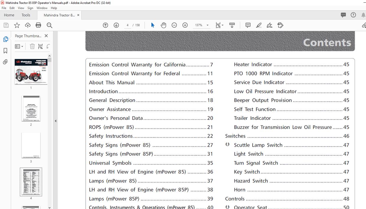 Mahindra Tractor ‘mPOWER’ Series mPOWER 85 85P mCRD Operator’s Manual – PDF DOWNLOAD
