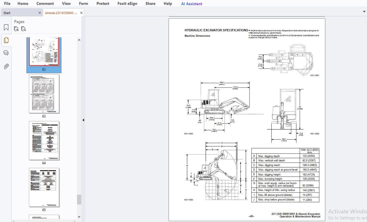 Bobcat X231 Excavator Operation & Maintenance Manual (SN 508912001 ...