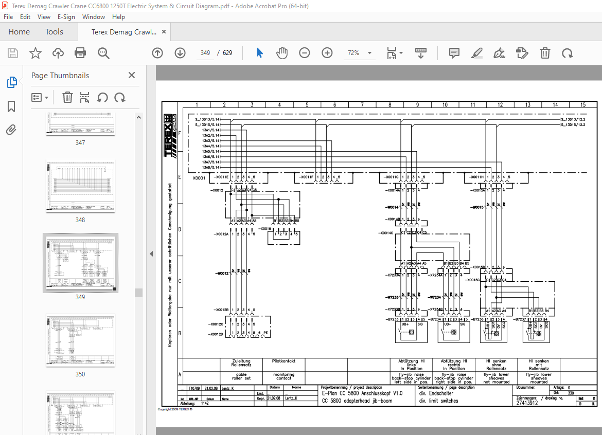 Terex Demag Crawler Crane CC6800 1250T Electric System & Circuit Diagram Manual PDF