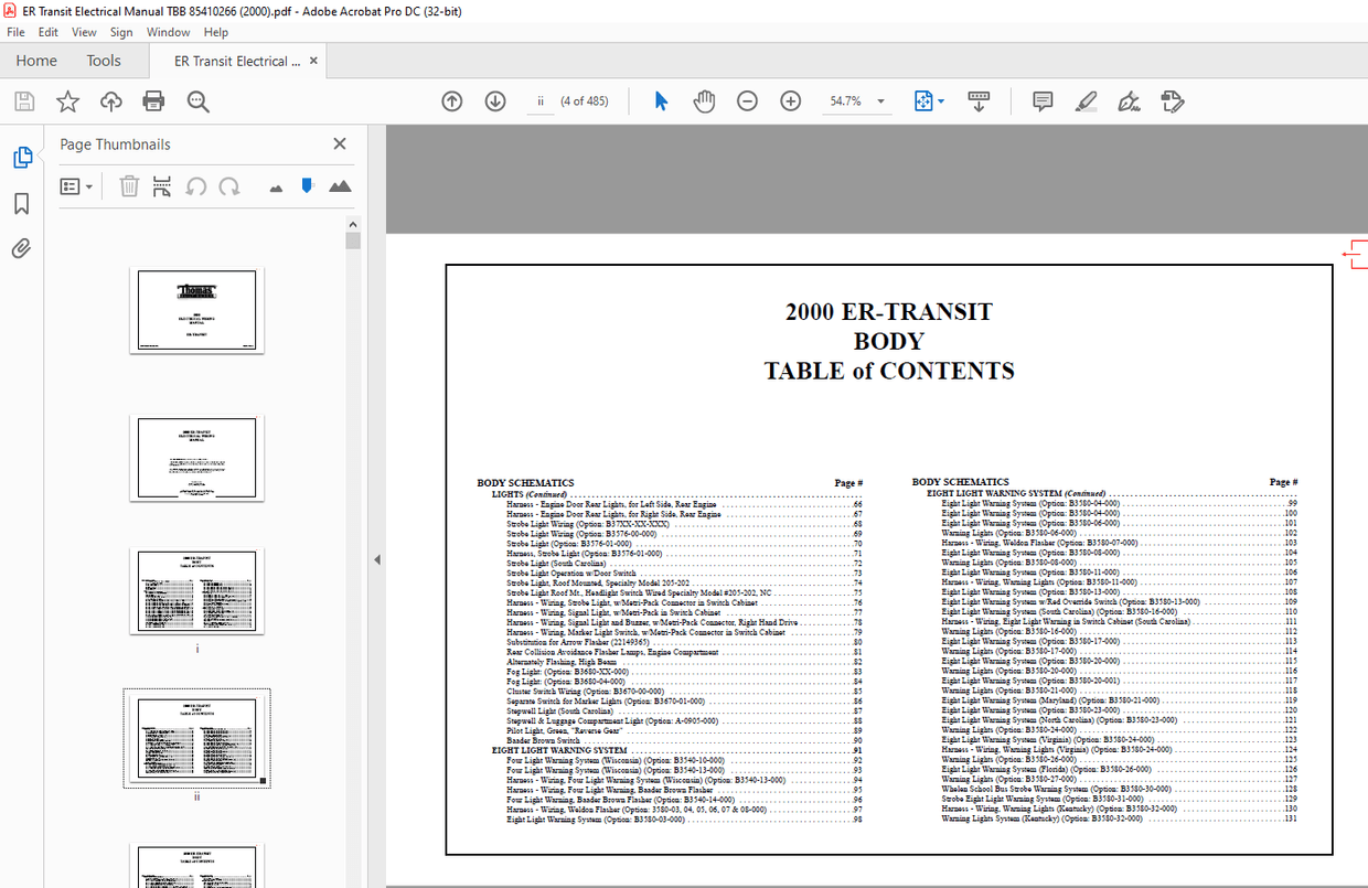 Thomas Built BUSES ER-TRANSIT 2000 ELECTRICAL WIRING MANUAL TBB ...