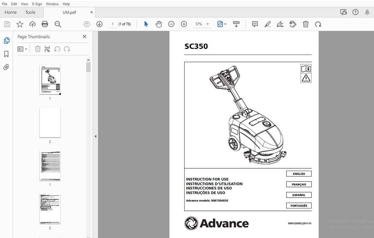 ADVANCE SC350 INSTRUCTION FOR USE MANUAL - PDF DOWNLOAD