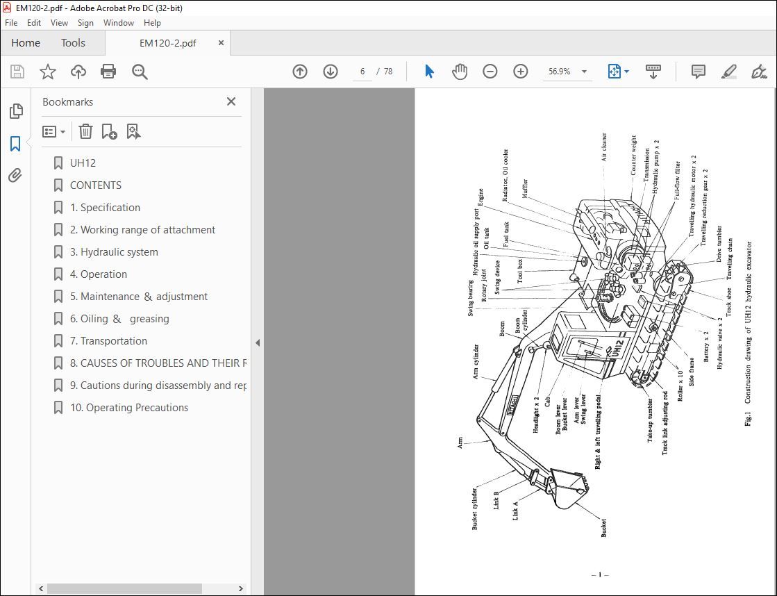 Hitachi Hydraulic Excavator UH12 Operating Manual – PDF DOWNLOAD