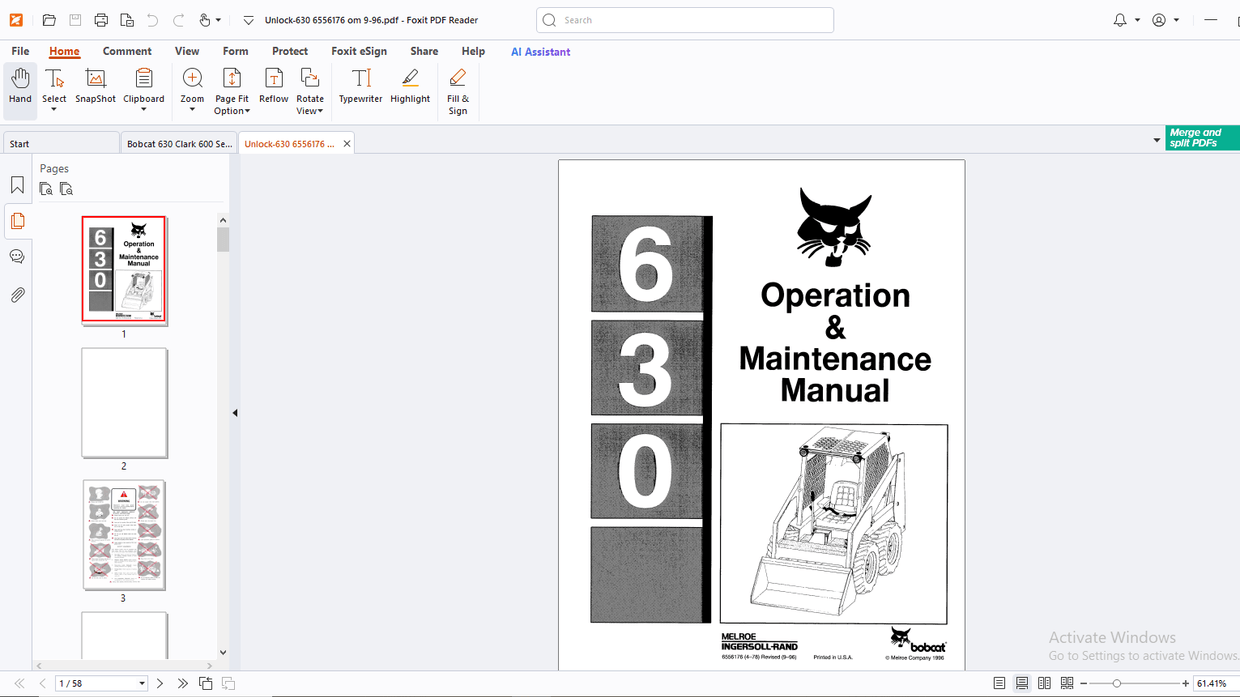 Bobcat 630 Operation & Maintenance Manual - PDF DOWNLOAD