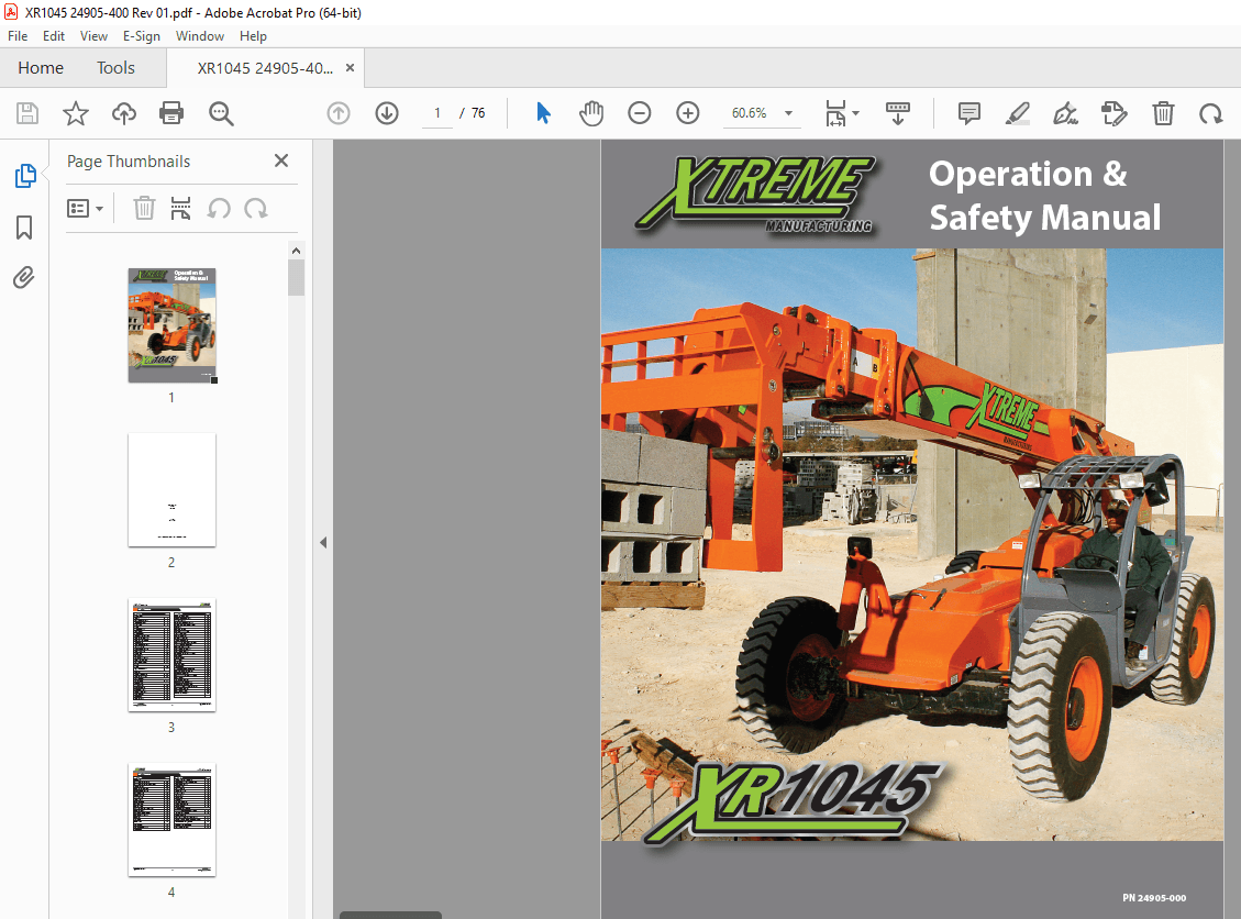 XTREME Telehandler XR1045 Operation & Safety Manual PN 24905-000 PDF