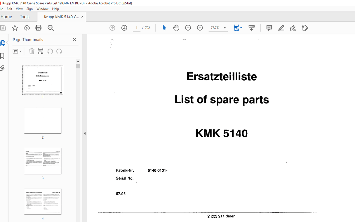 KRUPP KMK 5140 Truck Crane Parts Manual 2222211 EN_DE – PDF DOWNLOAD