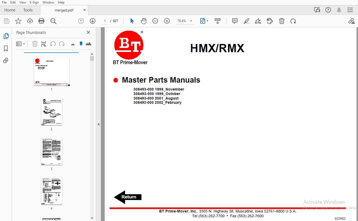 BT PRIME MOVER HMX/RMX Master Parts Manuals - PDF DOWNLOAD