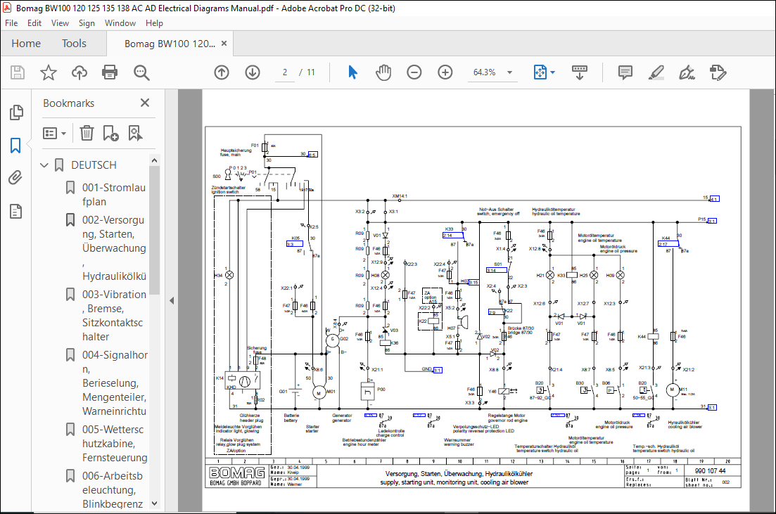 Bomag BW100 120 125 135 138 AC AD Electrical Diagrams Manual – PDF DOWNLOAD