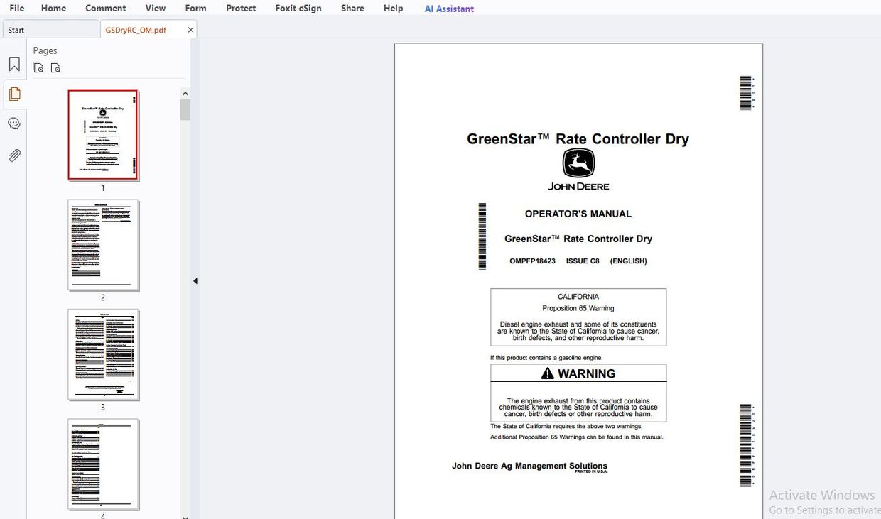 John Deere Greenstar Rate Controller Dry Operator’s Manual OMPFP18423 ...