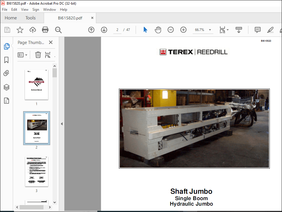 CAT Bucyrus Shaft Jumbo Single Boom Hydraulic Jumbo Operator Manual SN ...