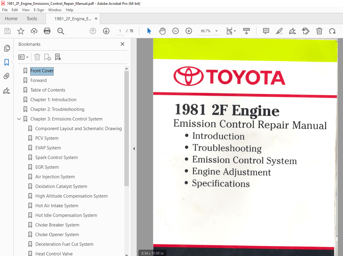 Toyota Land Cruiser 1981 2F Engine Emission Control Repair Manual - PDF DOWNLOAD