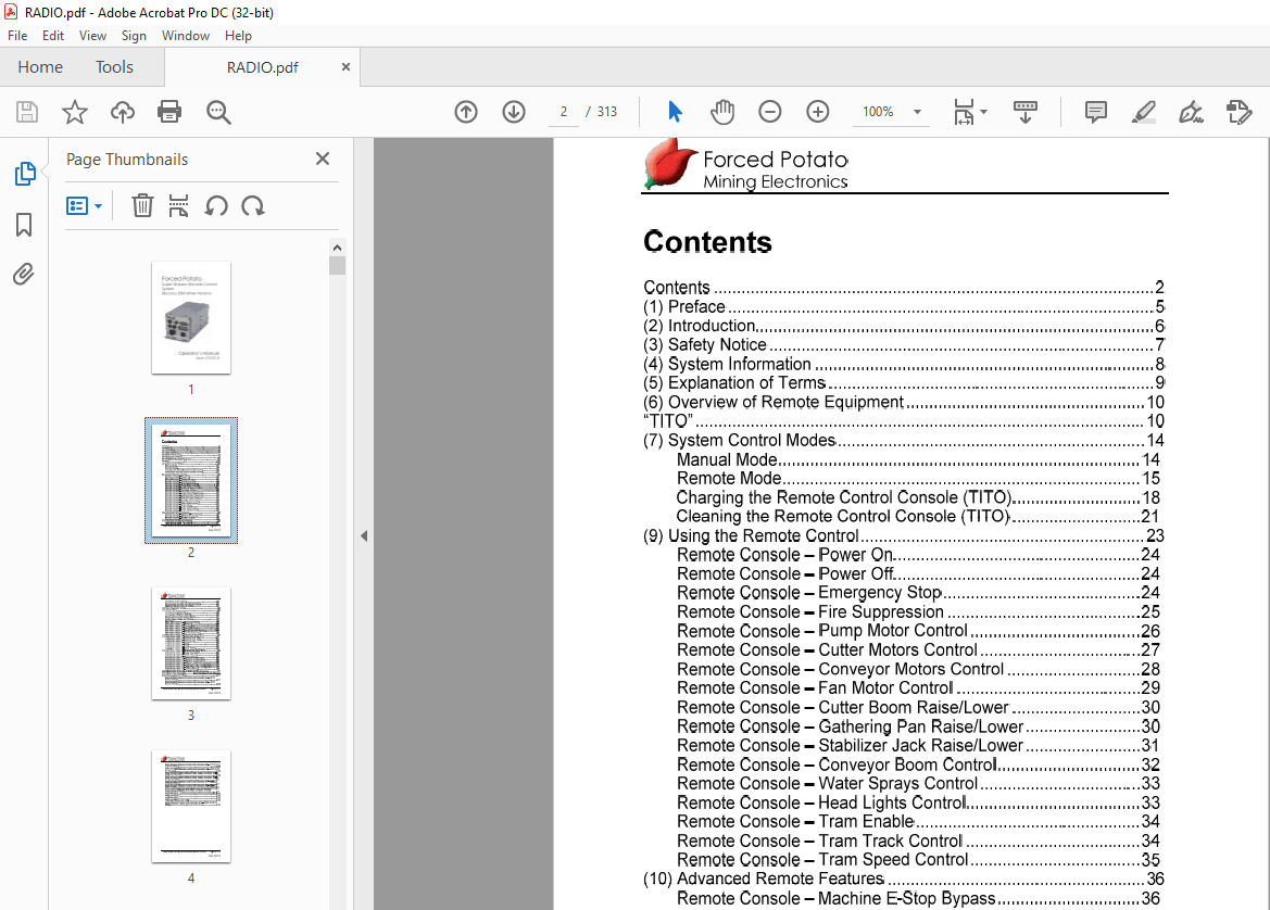 Forced Potato Super Simpson Remote Control System (Bucyrus 25M Miner Version) Operator's Manual - PD