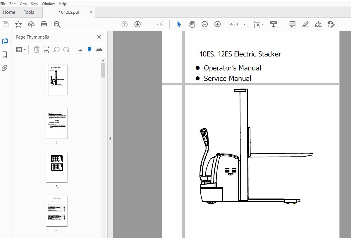 Hyundai Forklift 10ES, 12ES Electric Stacker Operator's & Service ...