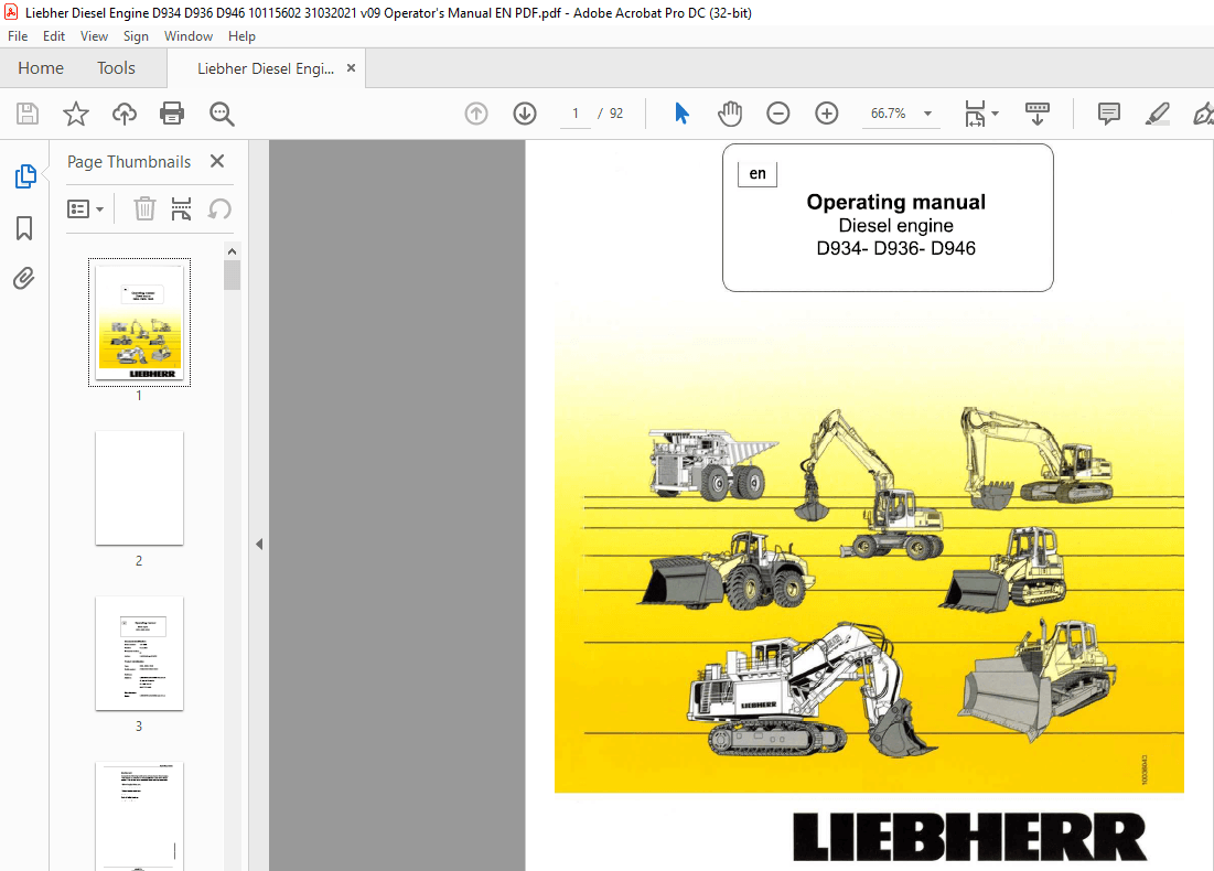 Liebherr D934 D936 D946 Diesel Engine Operating Manual – PDF DOWNLOAD