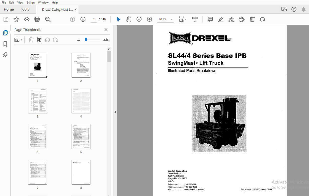 Drexel SwingMast Lift Truck SL44/4 Technical Manual 1412600 – PDF DOWNLOAD