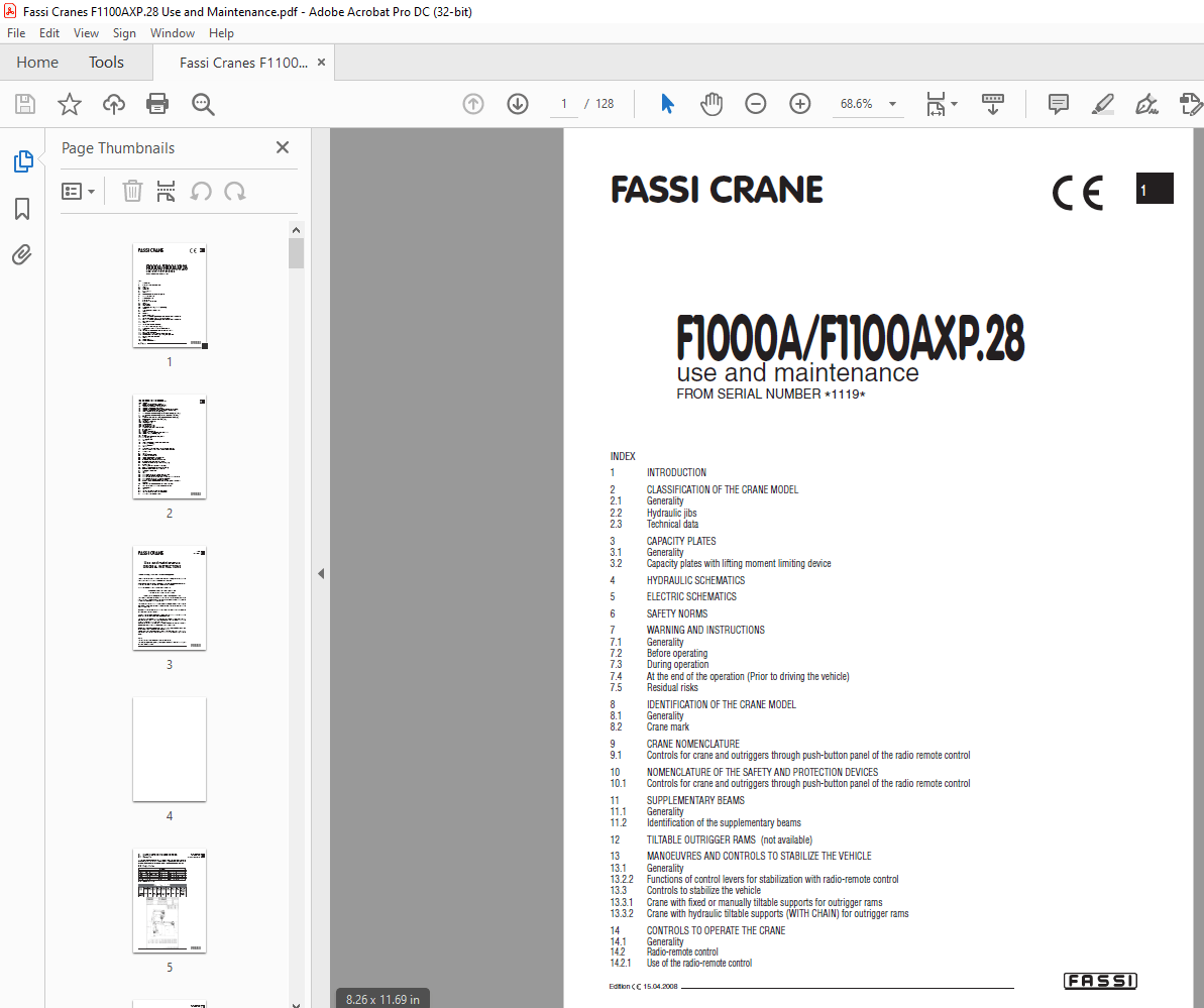 Fassi Crane F1100AXP.28 Use and Maintenance Manual - PDF DOWNLOAD