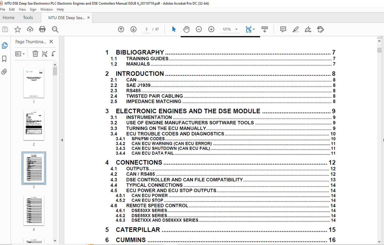 MTU DEEP SEA ELECTRONICS PLC Electronic Engines & DSE Controllers Manual 057-004 PDF - DOWNLOAD