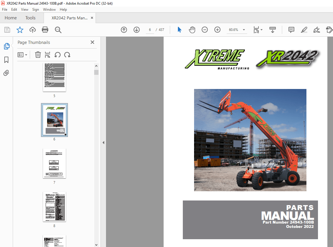Xtreme XR2042 Telehandler Parts Manual 24943-100B – PDF DOWNLOAD