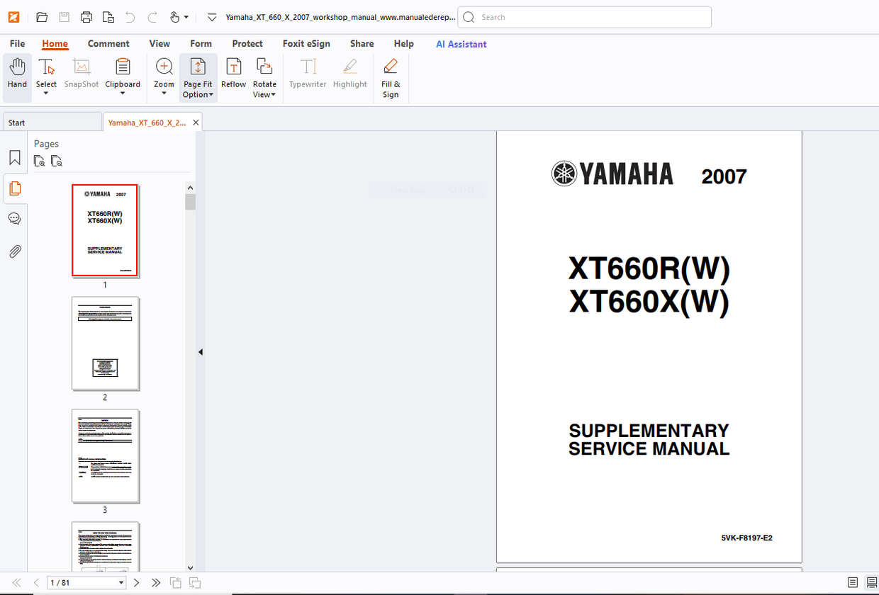 Yamaha XT660R(W) XT660X(W)Supplement Service Manual - PDF DOWNLOAD
