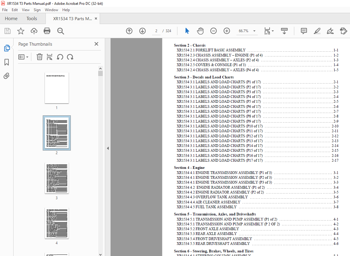 Xtreme Telehandler XR1534 T3 Forklift Parts Manual – PDF DOWNLOAD