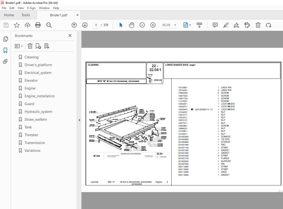 Laverda M304 LS Agricultural Tractor Parts Manual 552400068-552400086 ...