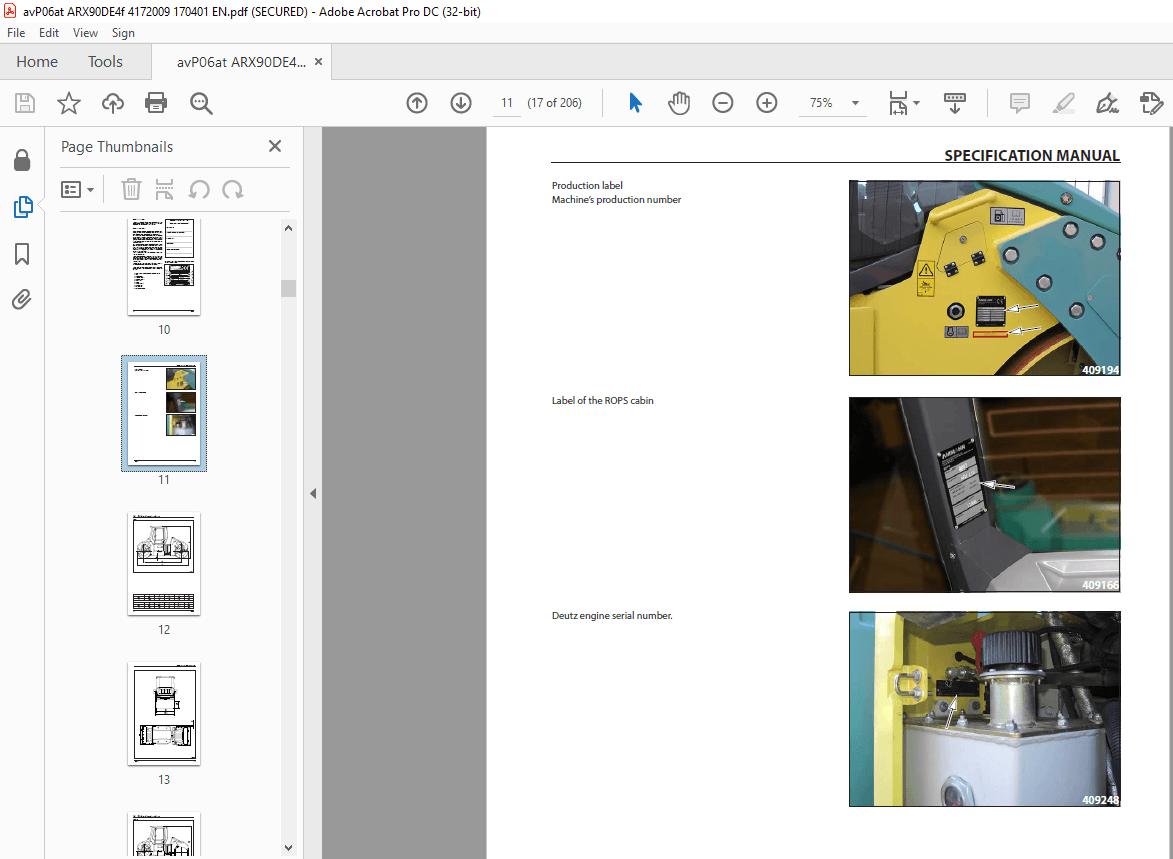 Ammann ARX 90 Tandem Roller Operating Manual 4172009 PDF