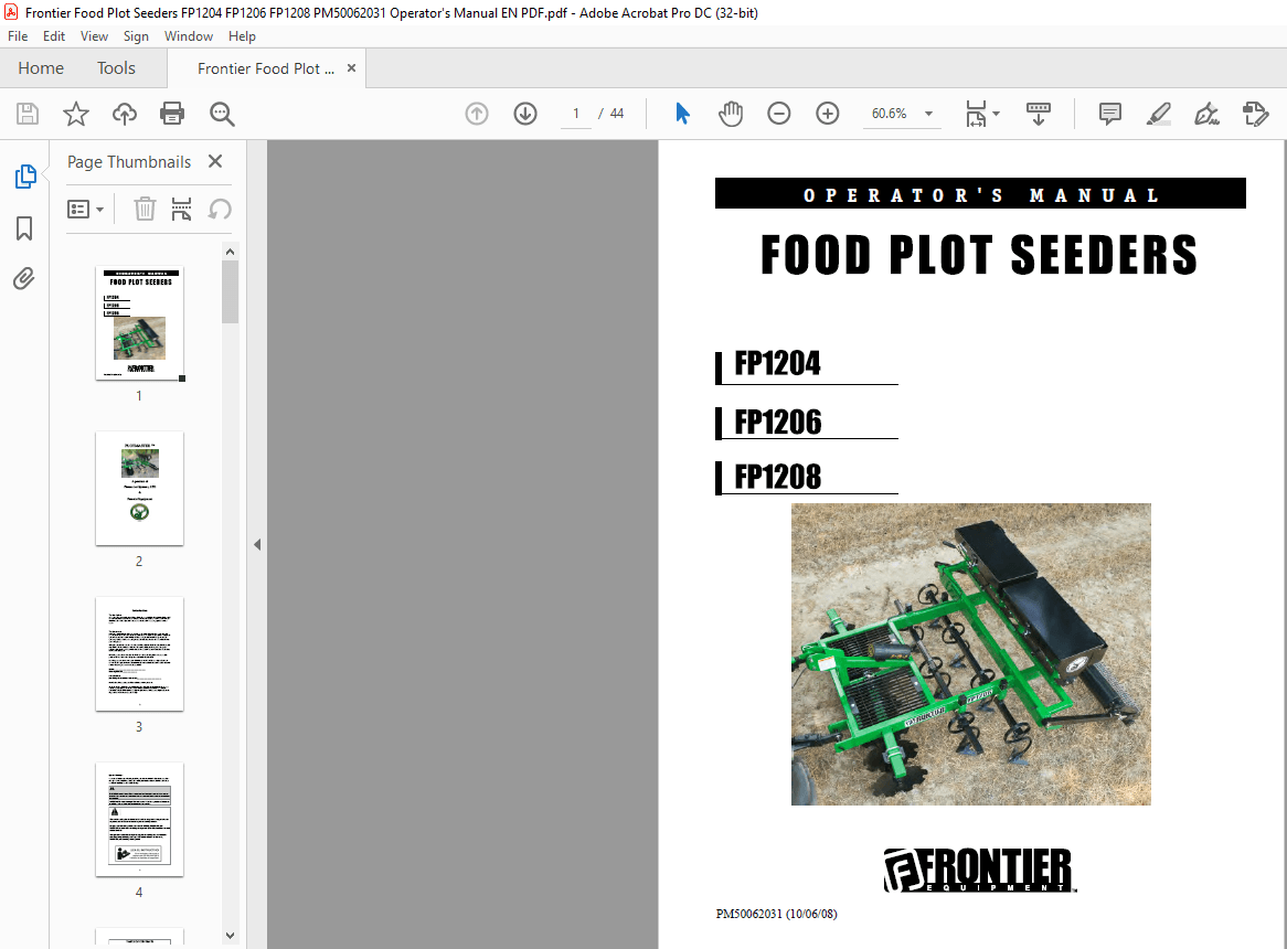 Frontier Food Plot Seeders FP1204 FP1206 FP1208 Operator’s Manual ...