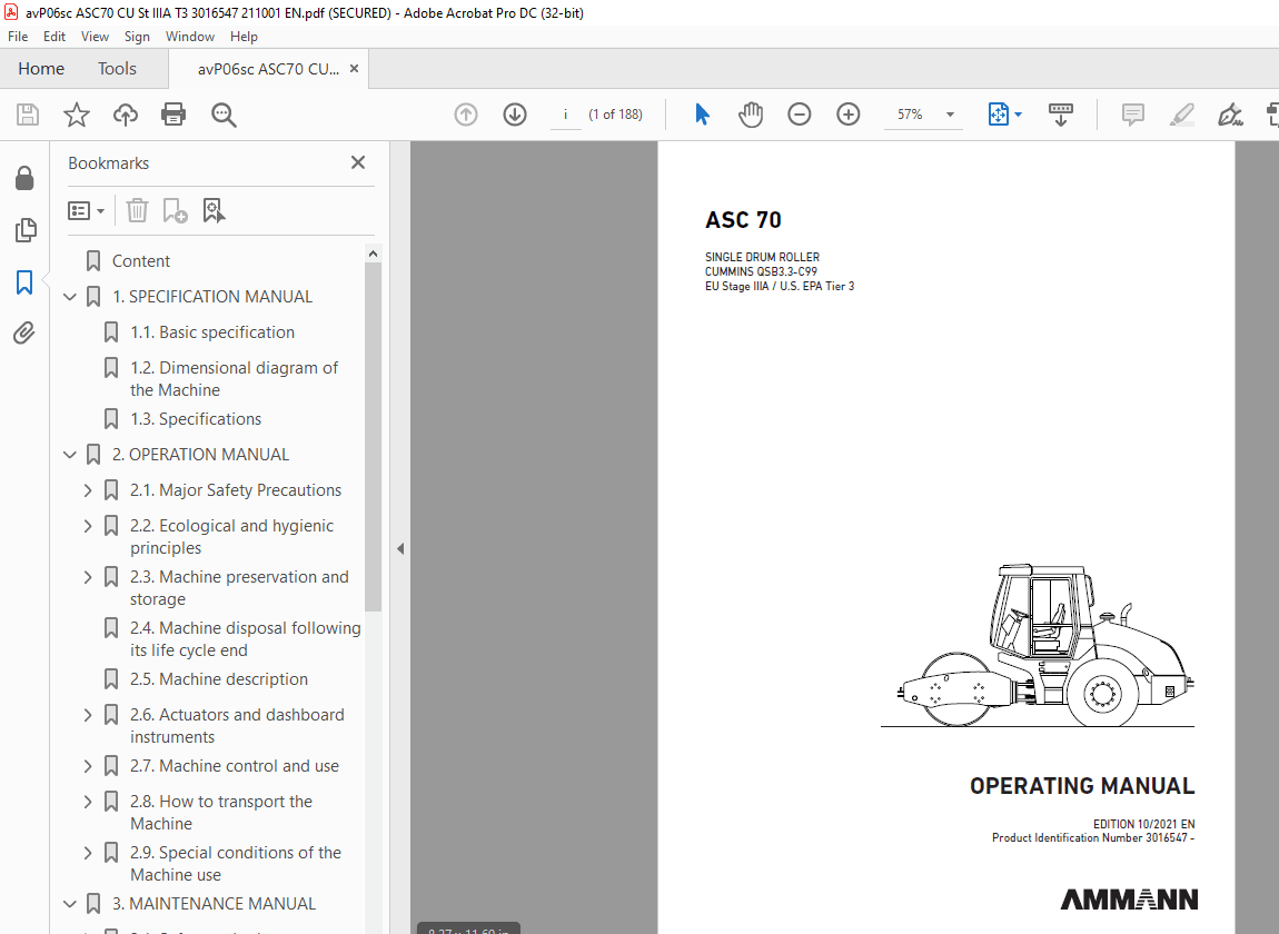 Ammann ASC 70 Single Drum Operating Manual 3016547 - PDF