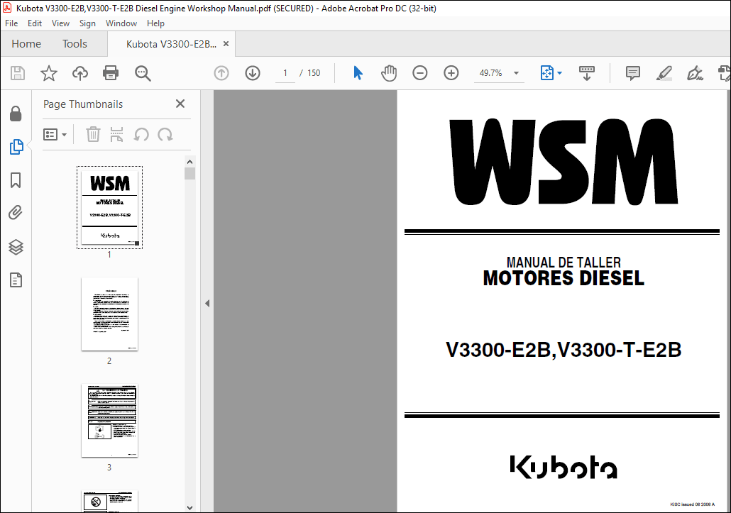 Kubota V3300-E2B V3300-T-E2B Motores Diesel Manual de Taller – PDF DOWNLOAD (Spanish)