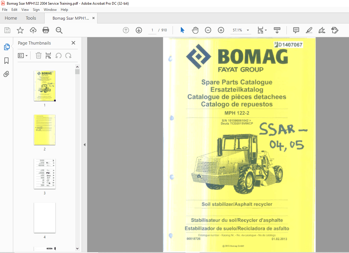 Bomag MPH 122-2 Soil Stabilizer Asphalt recycler Parts Catalogue Manual ...