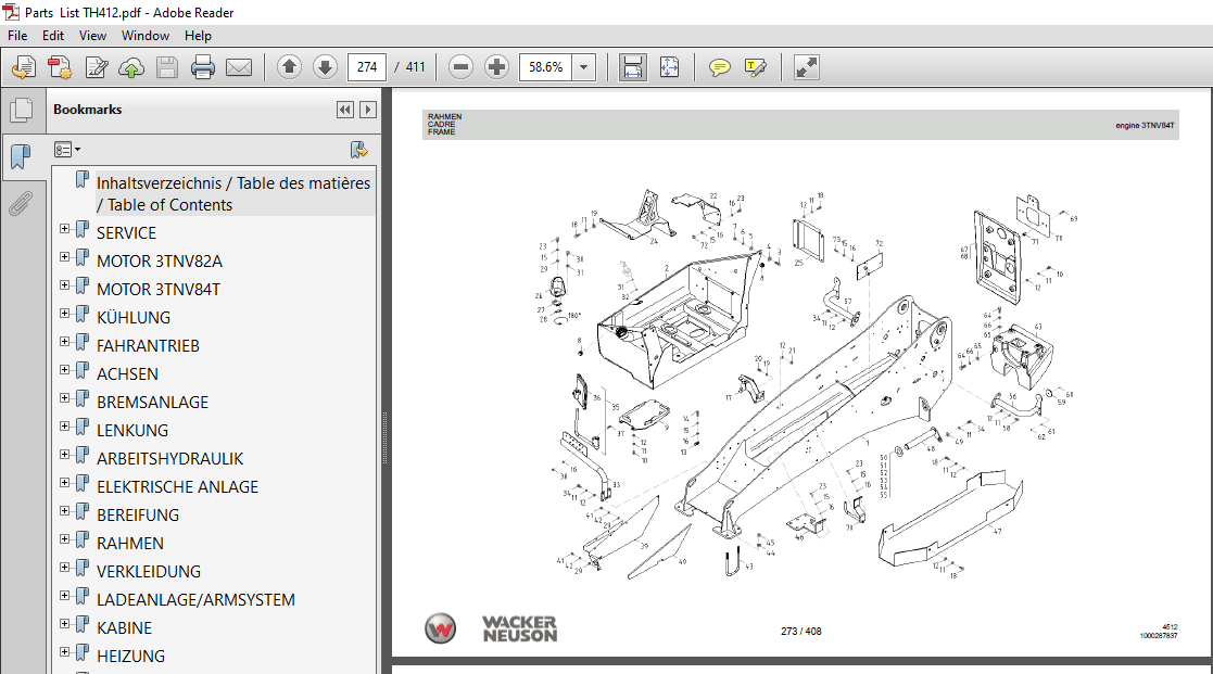 Wacker Neuson Teleloader TH412 Spare Parts List Manual PDF DOWNLOAD